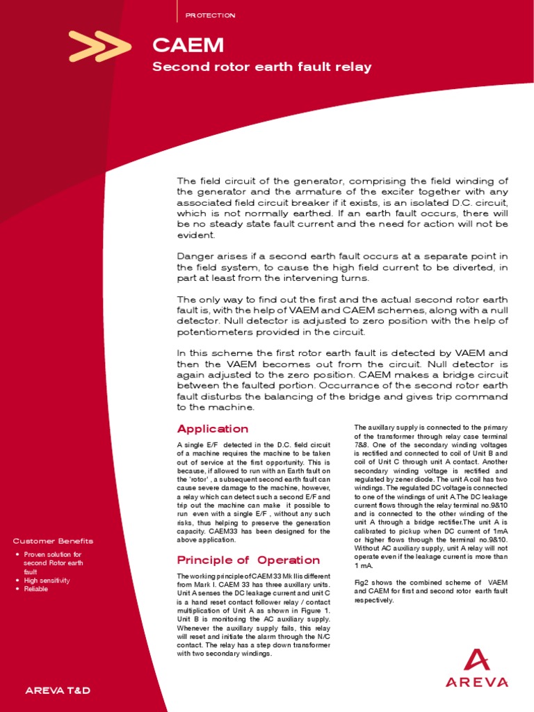 Rotor Earth Fault Relay Caem21 Alstom Areva | PDF | Relay | Rectifier