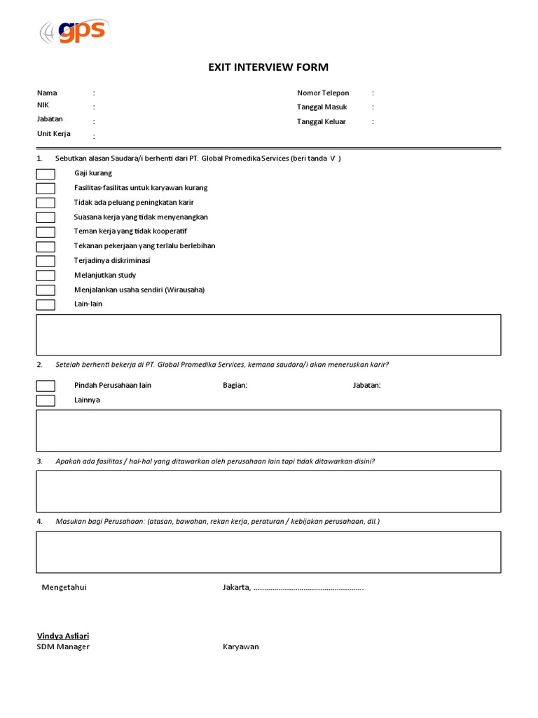 Form Exit Interview Karyawan | PDF