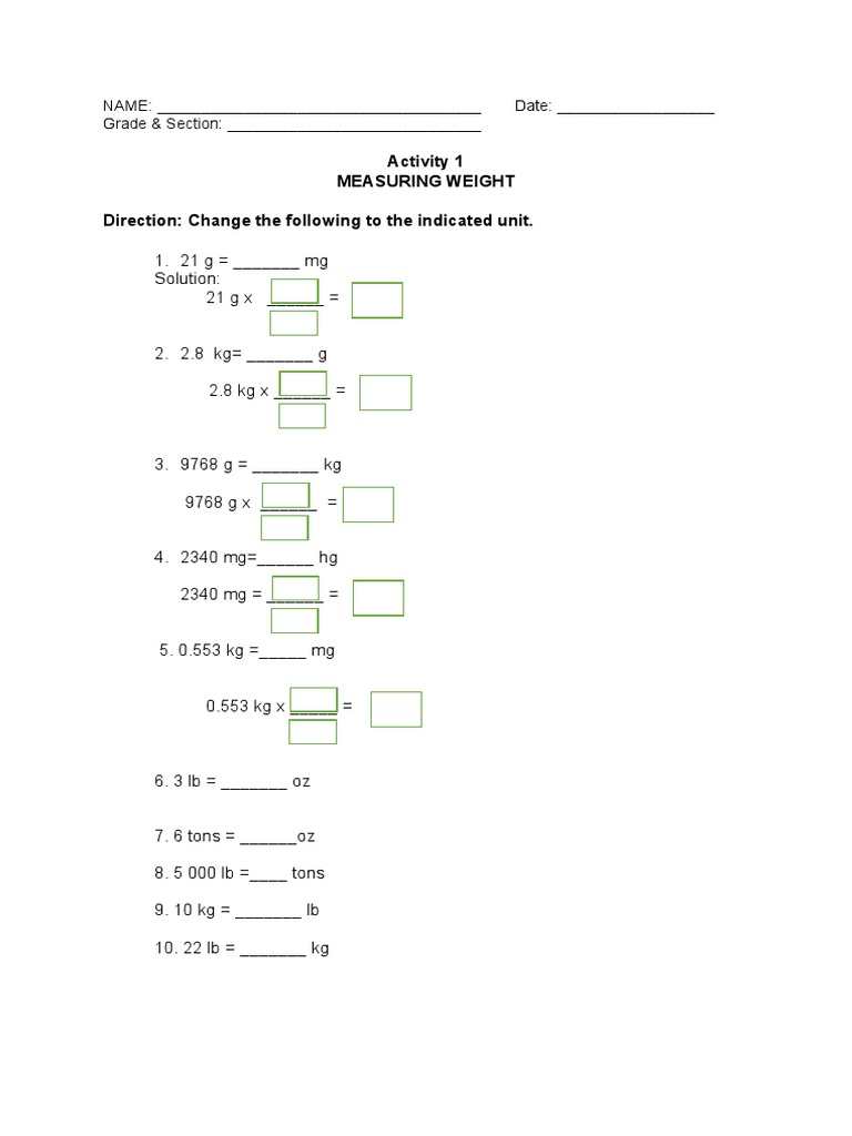 Grade 7-Activity On Weight | PDF