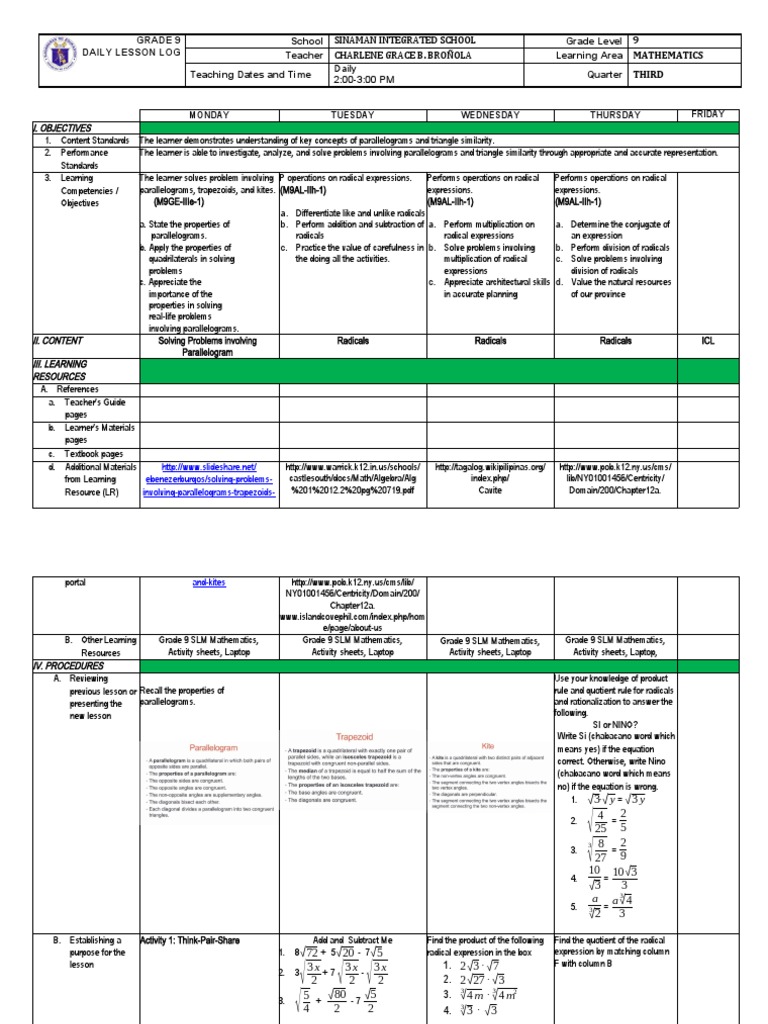Q3 W4 G9 Mathematics | PDF | Multiplication | Learning