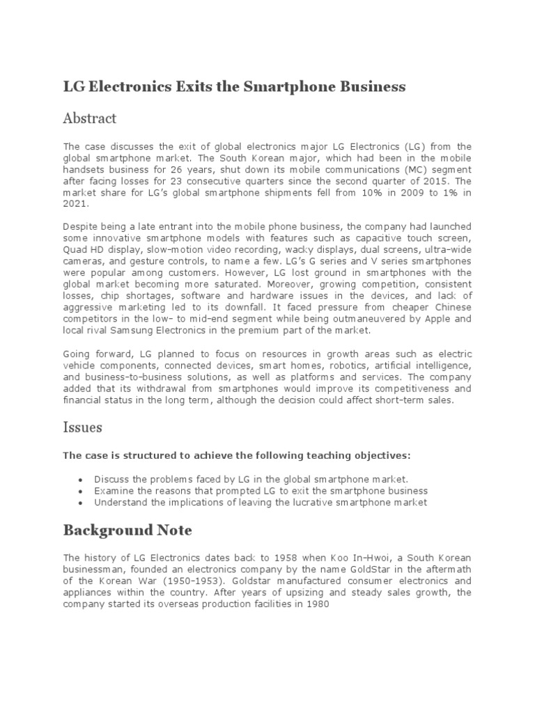 LG Electronics Exits The Smartphone Business Casestudy | PDF ...