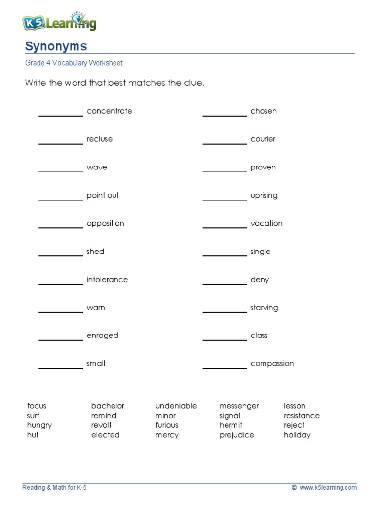 4th Grade Synonyms 3 | PDF
