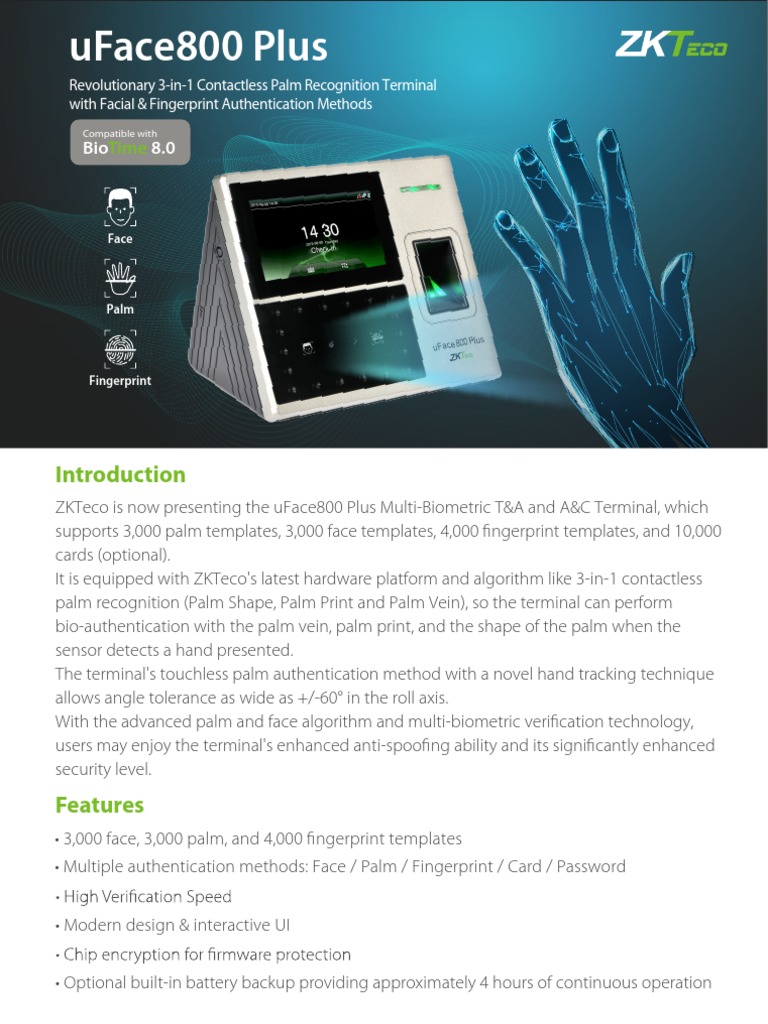 uFace800+Plus Leaflet PDF | PDF | Access Control | Authentication