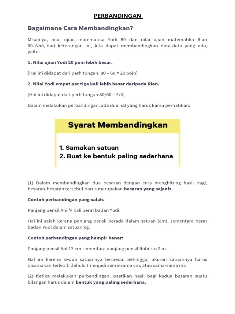 Materi Perbandingan Kelas 7 | PDF | Metode & Bahan Ajar | Sains ...