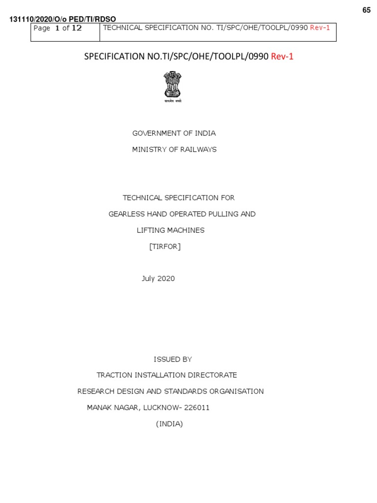 Specification for Gearless Hand Operated Pulling and Lifting Machines (Tirfor) | PDF | Bearing ...