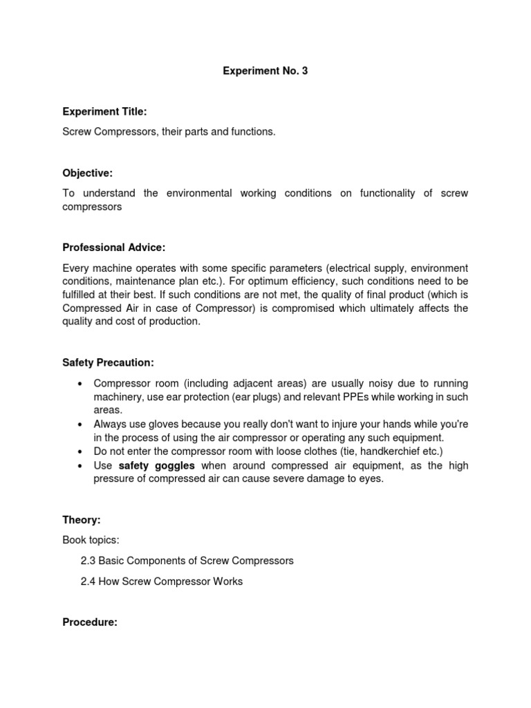 Practical-3 (Screw Compressors, Their Parts and Functions.) - 1 | PDF | Mechanical Engineering ...