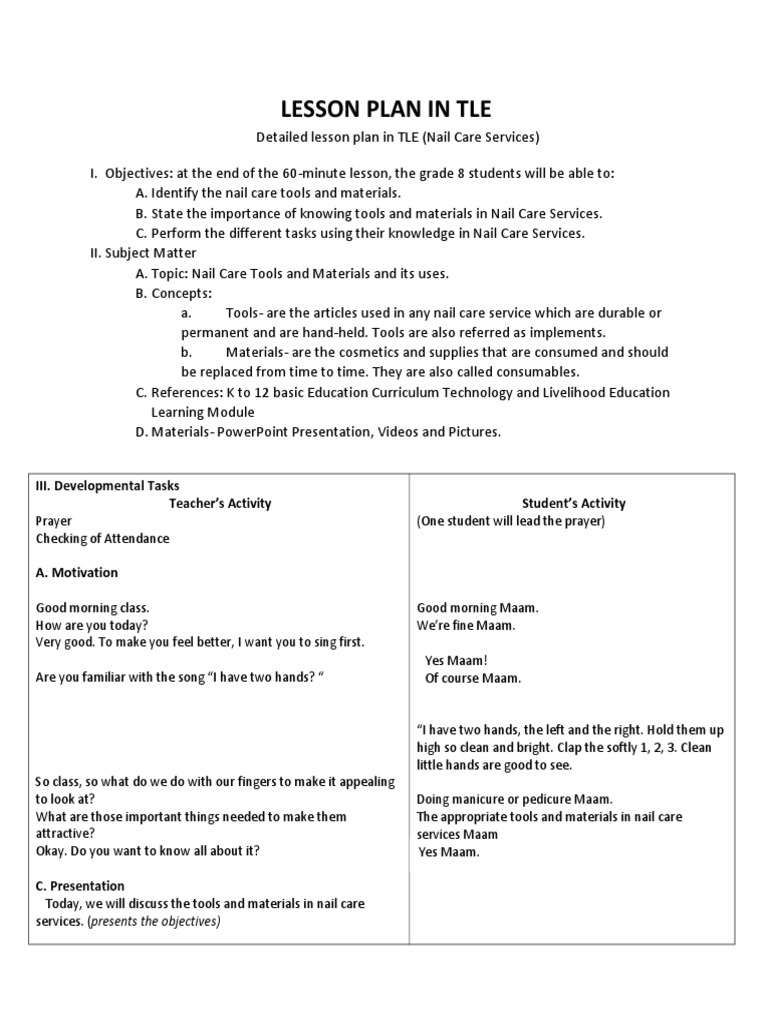 Online Detailed Lesson Plan | PDF | Nail (Anatomy) | Foot