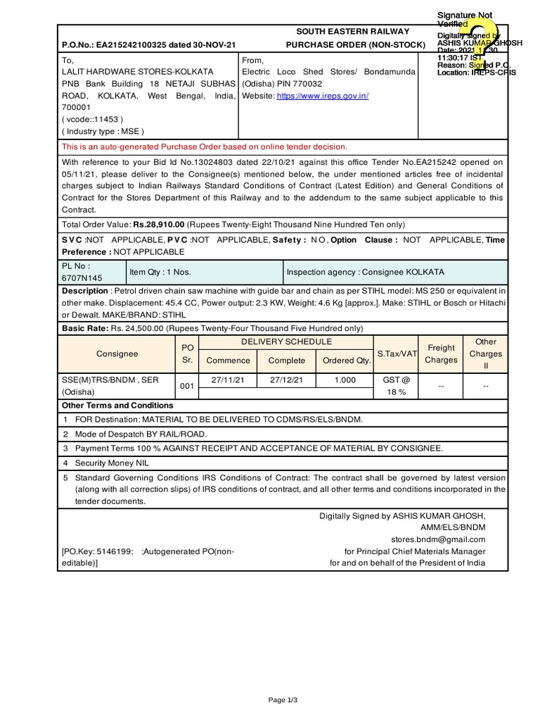 This Is An Auto-Generated Purchase Order Based On Online Tender ...