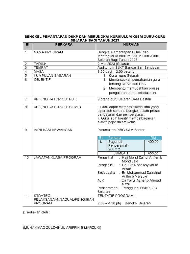 Kertas Kerja Merungkai DSKP Sejarah | PDF