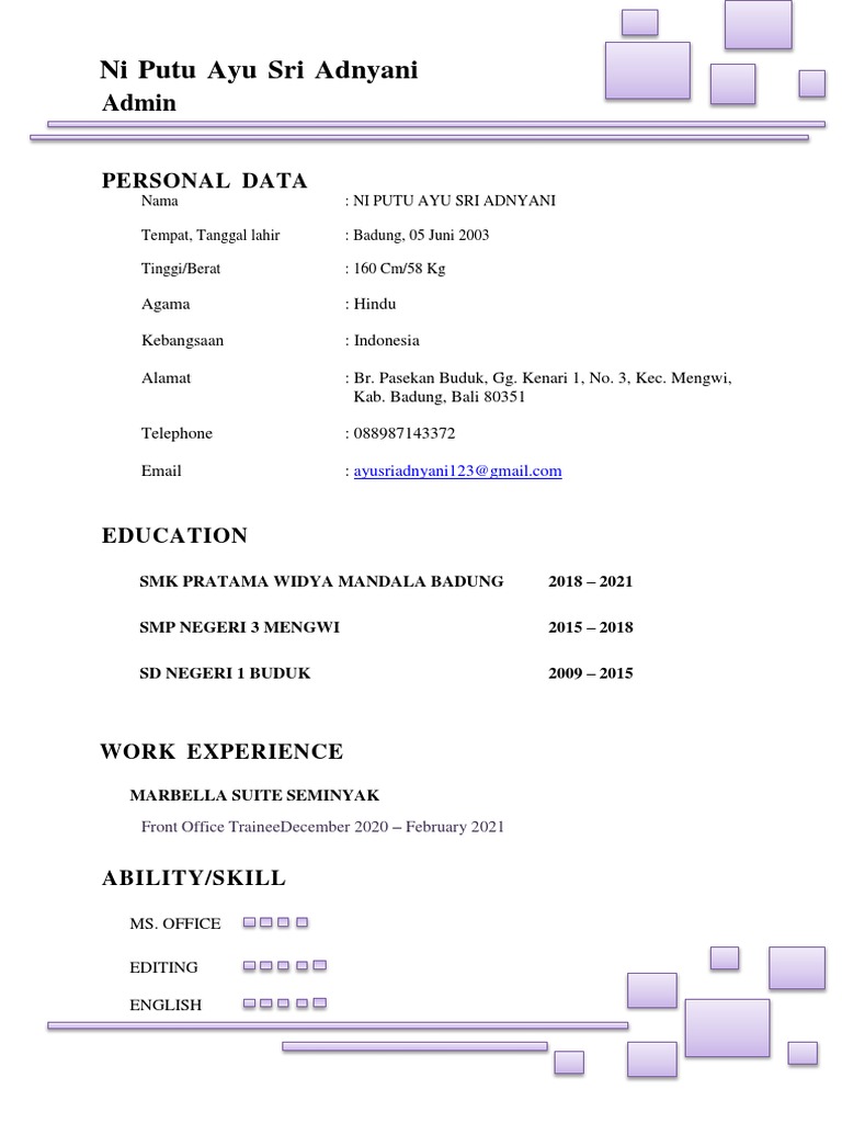 Lamar Admin - Ni Putu Ayu Sri Adnyani | PDF