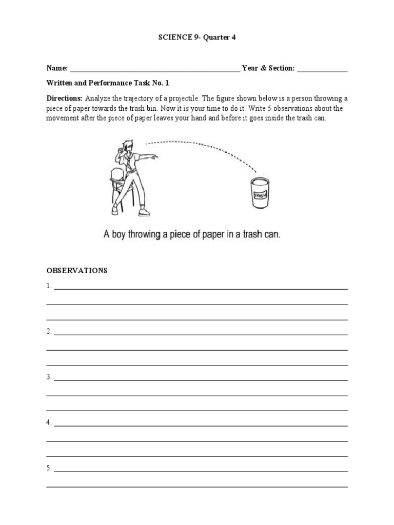 Analyzing Projectile Motion: Observations of a Paper Thrown into a ...