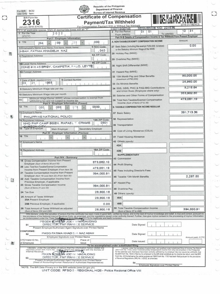 BIR FORM 2316 FY 2022 of PRO8 LELO PDF | PDF
