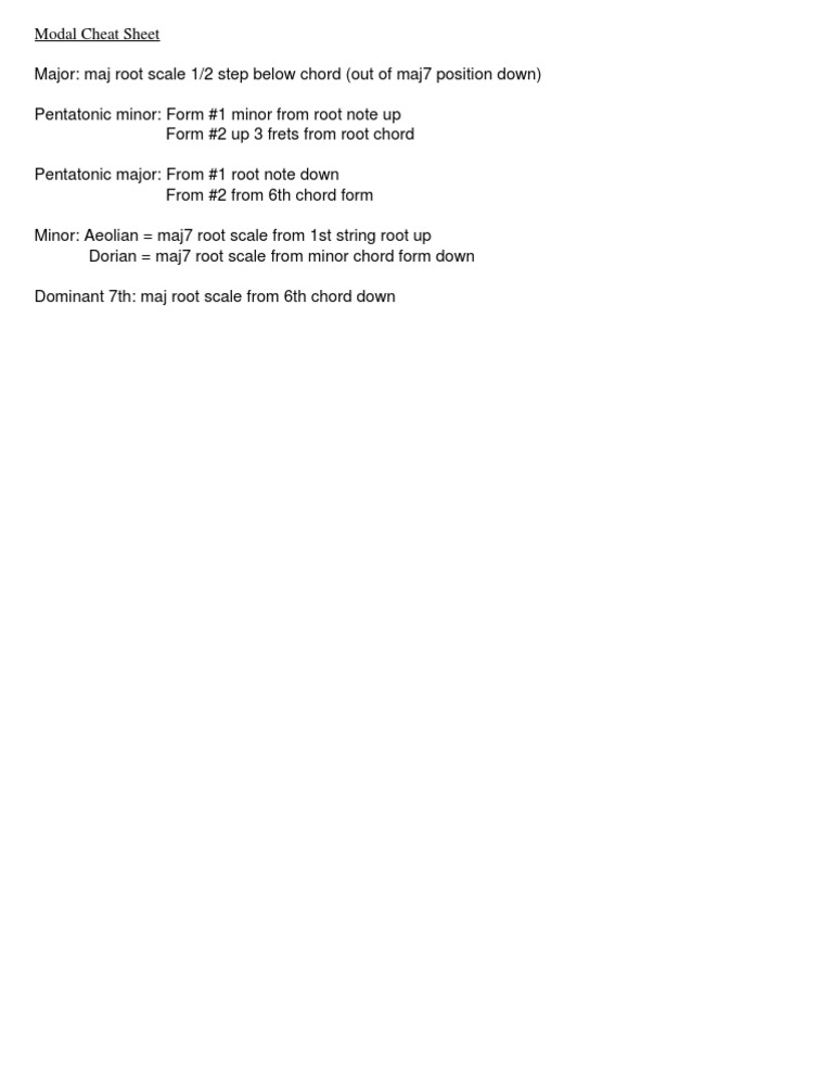 C6th Lap Steel Modal Cheat Sheet | PDF