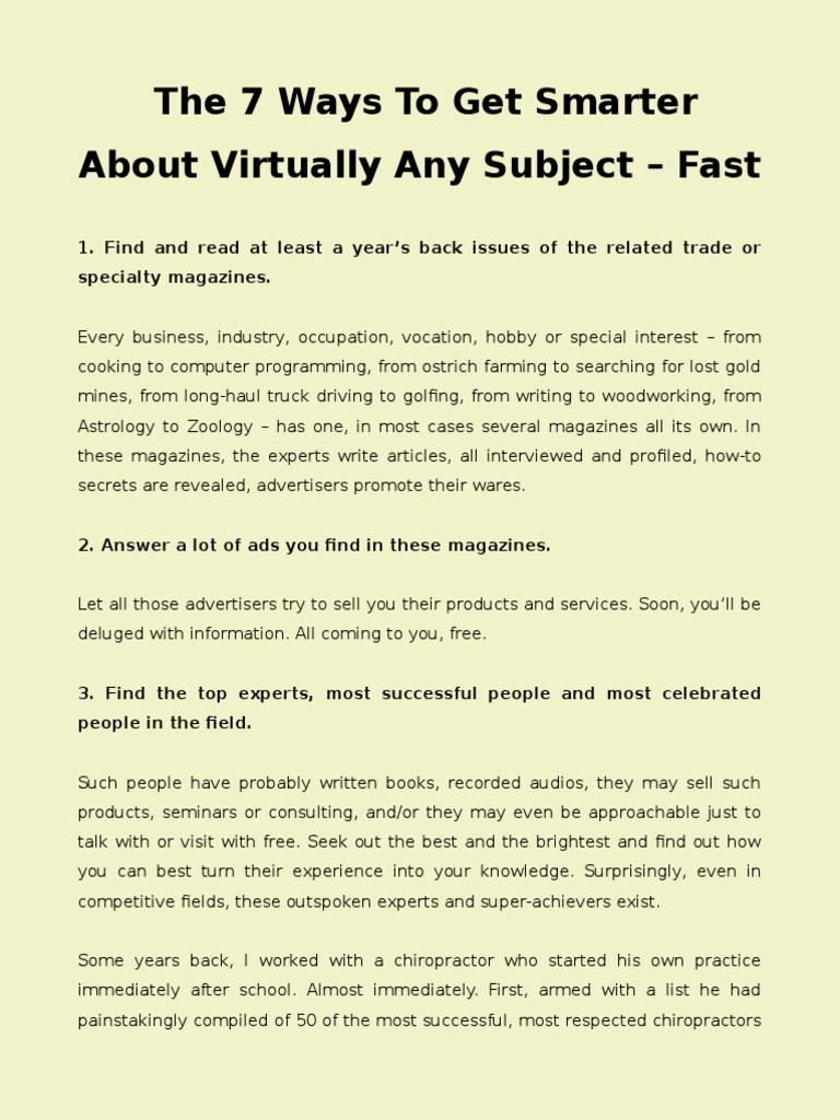 The 7 Ways To Get Smarter About Virtually Any Subject - Fast | PDF ...