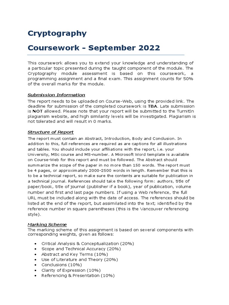 Cryptography Coursework Guide | PDF | Cryptography | Communication