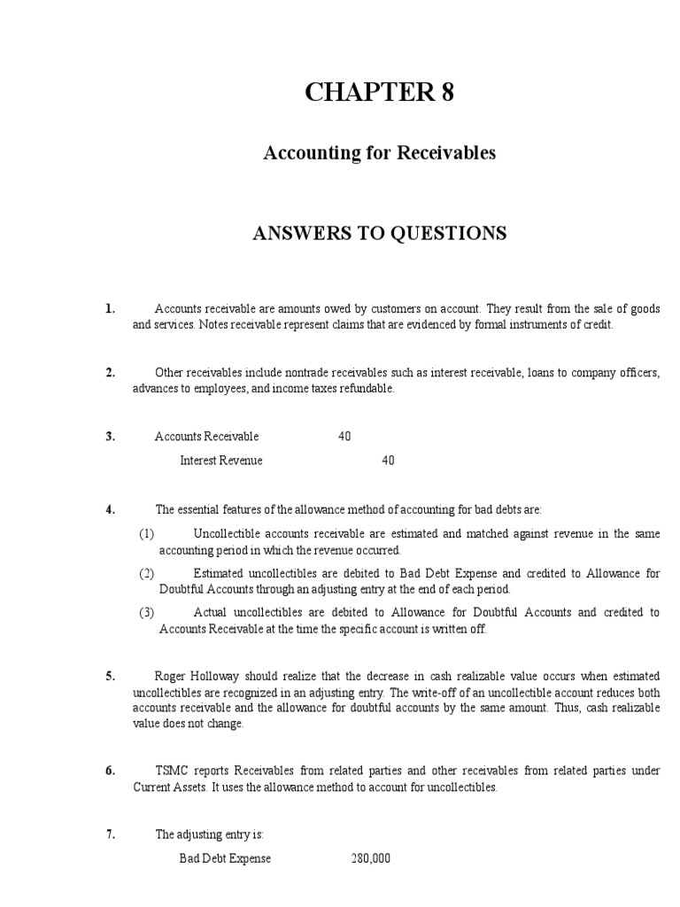Financial Accounting Solution ch08 | PDF | Bad Debt | Debits And Credits