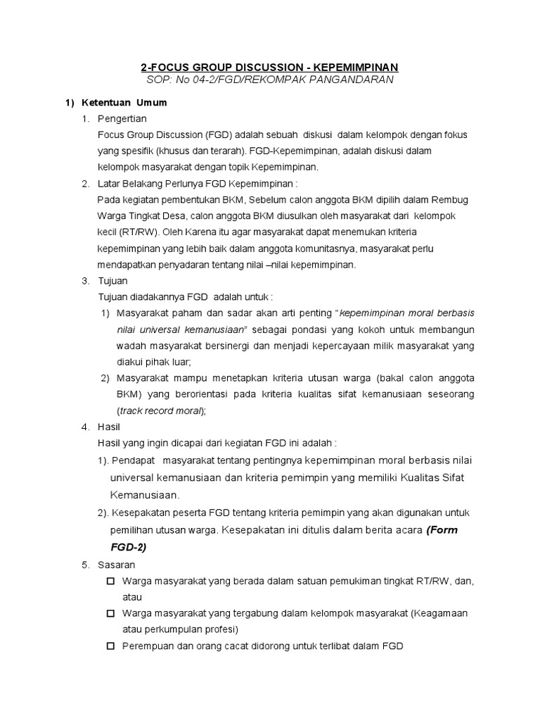 Sop-Fgd Kepemimpinan | PDF