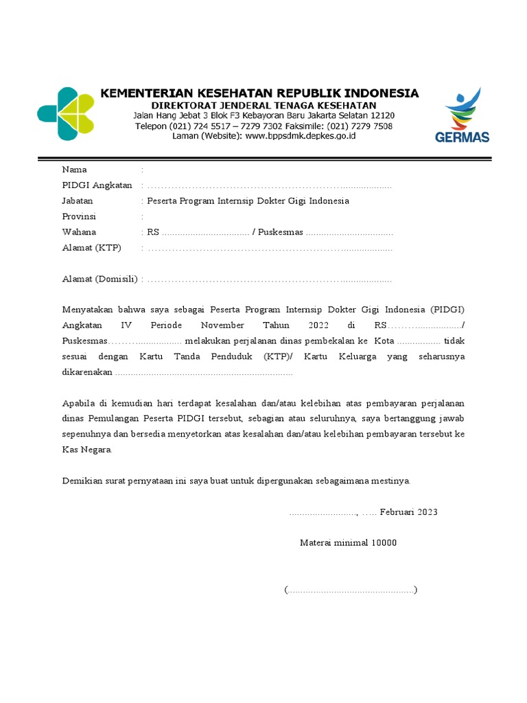 Format SPTJM (Surat Pertanggung Jawaban Mutlak) | PDF