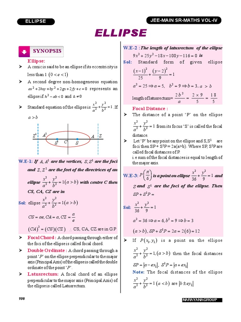 XI - Maths - Chapter 11 - ELLIPSE (108-150) | PDF | Ellipse | Circle