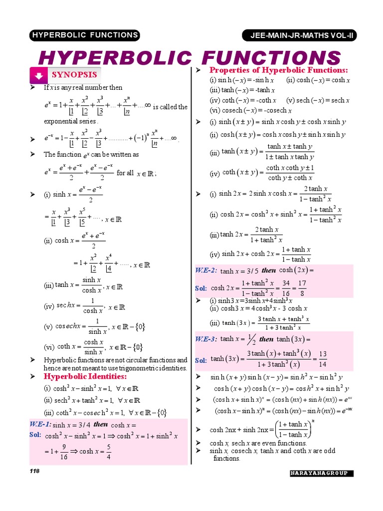 XI - Maths - Chapter 11 - HYPERBOLIC FUNCTIONS (118-126) | PDF | Subtraction | Hyperbolic Geometry