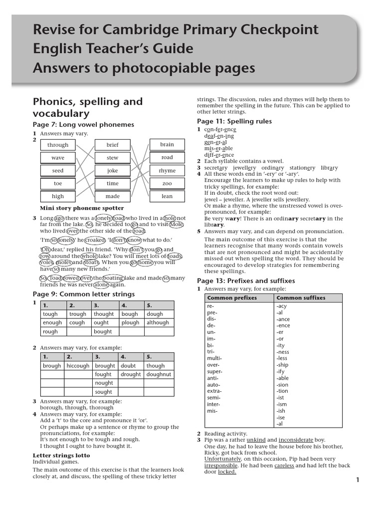 Answer of Revise For Cambridge Primary Checkpoint | PDF | Syllable ...