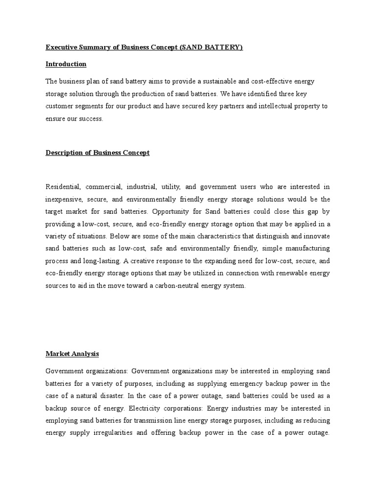 Executive Summary of Business Concept | PDF | Rechargeable Battery ...