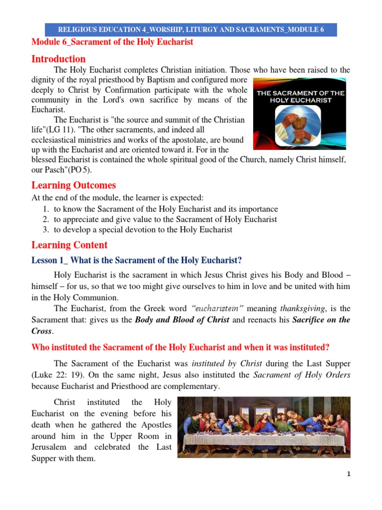 Lesson 1 - What Is The Sacrament of The Holy Eucharist? | Download Free ...
