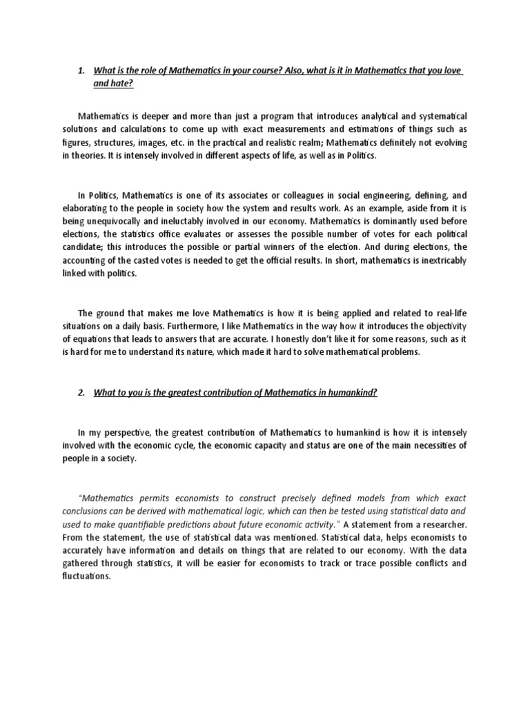 The Role of Mathematics in Politics, Economics, and Life: An ...
