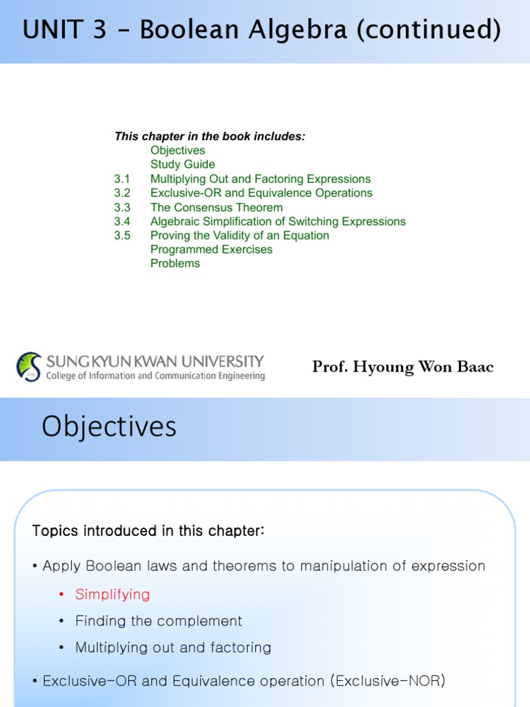 UNIT3 - Boolean Algebra (Continued) PDF | PDF | Boolean Algebra | Teaching Mathematics