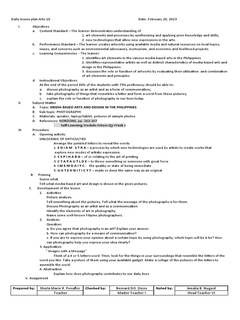 DLP Arts Q3 Day1 | PDF | Learning | Communication