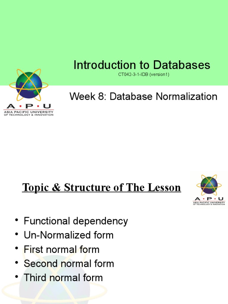 CT042-3-1-IDB-Week 8 - Normalization | PDF | Relational Database | Information Science