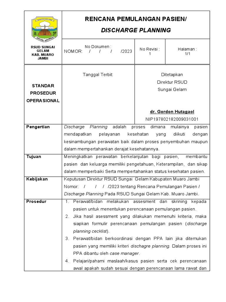 SOP DISCHARGE PLANNING | PDF