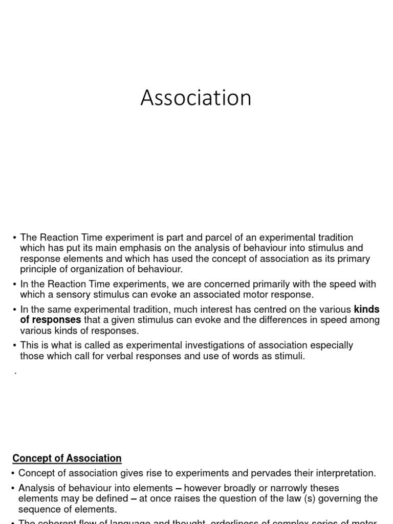 Association | PDF | Experiment | Mental Chronometry