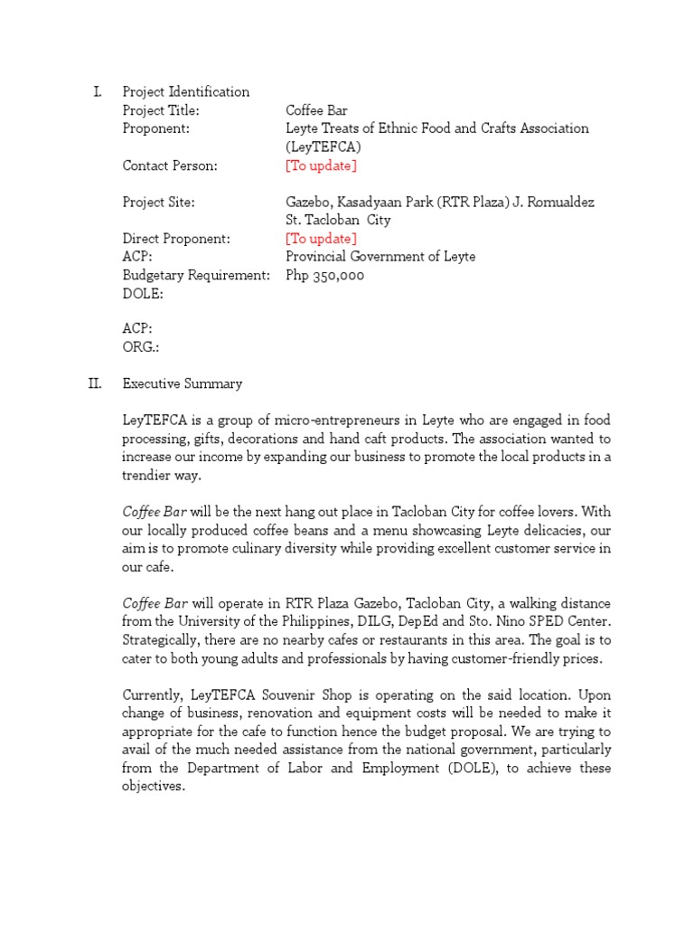 Coffee Bar Business Proposal in Tacloban | PDF | Coffeehouse | Menu