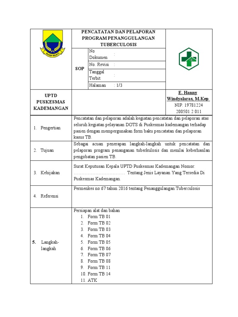 Sop Pencatatan Dan Pelaporan Program Penanggulangan Tuberculosis | PDF