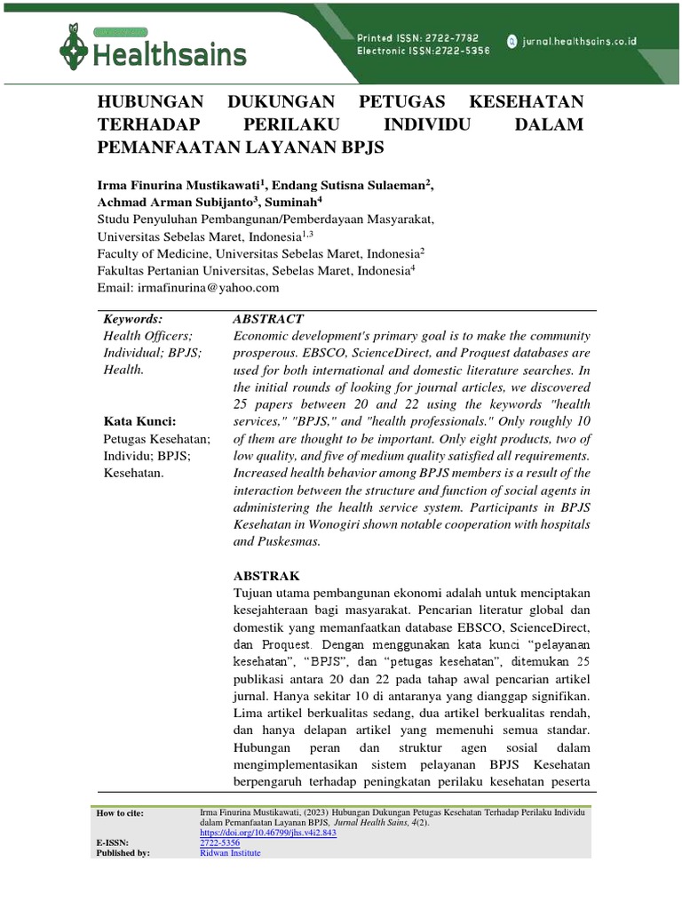 Hubungan Dukungan Petugas Kesehatan | PDF