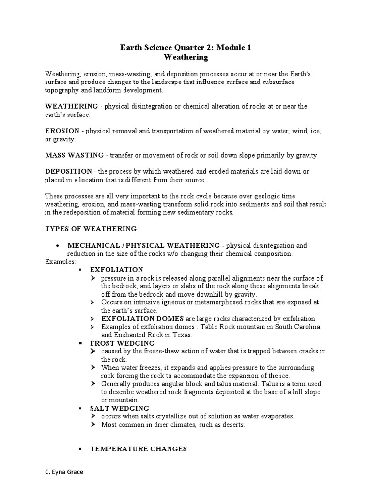 Earth Science Quarter 2 Module 1 | PDF | Weathering | Minerals