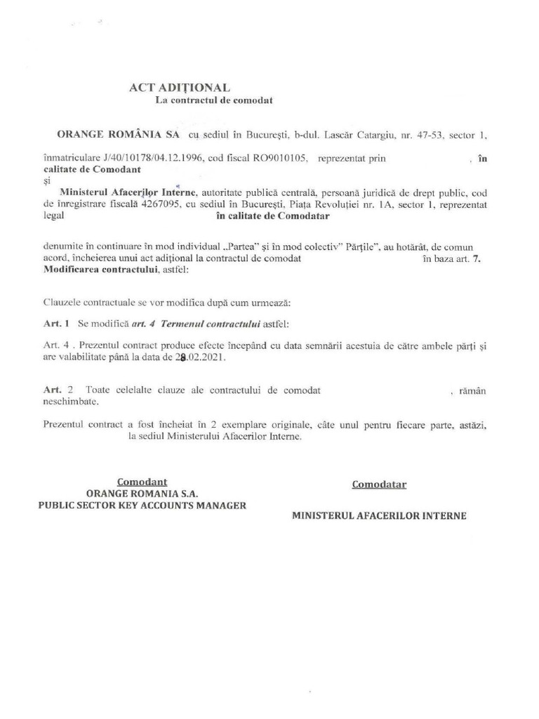 Act Aditional Comodat - v2 | PDF