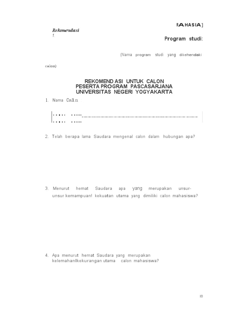 Form Rekomendasi Dosen UNY | PDF