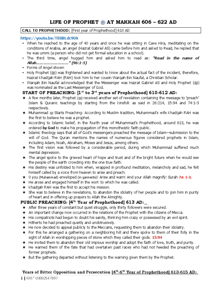 Life of Prophet Muhammad in Makkah 606-622 AD | PDF | Muhammad ...