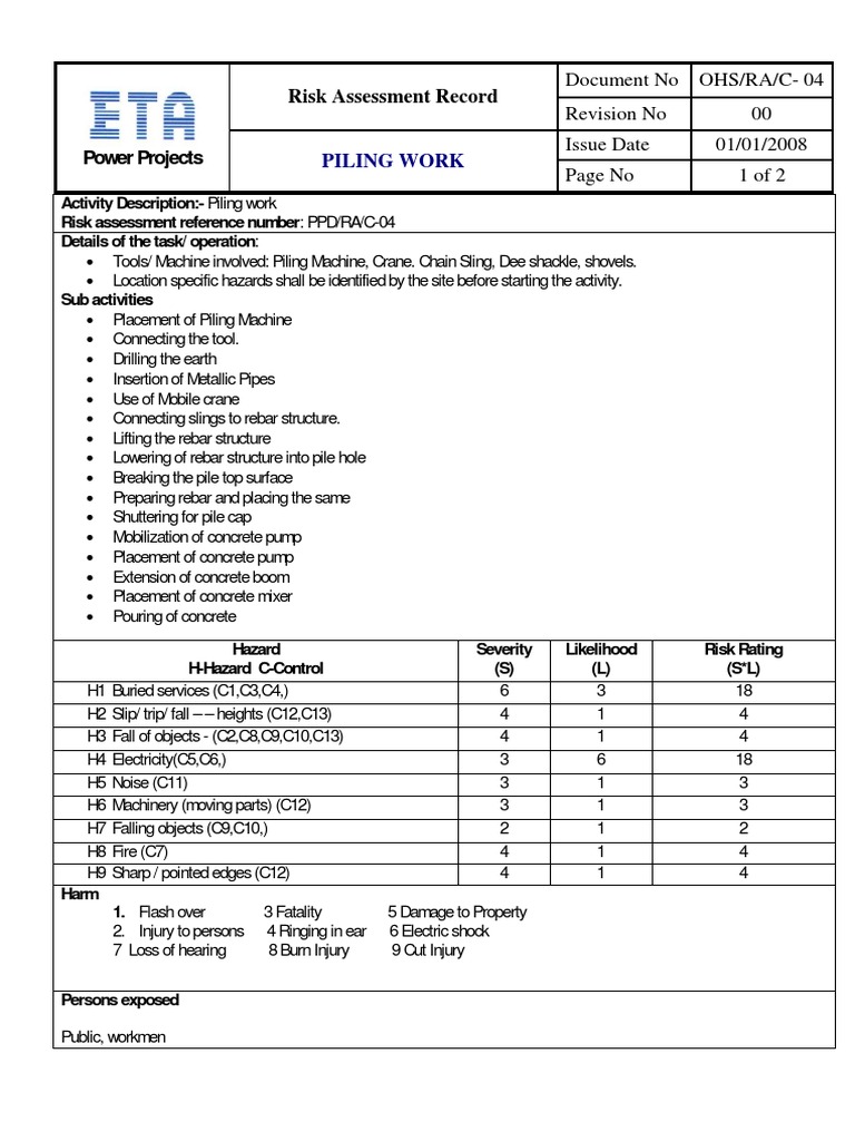 04 Piling Works 1 | PDF | Safety | Risk