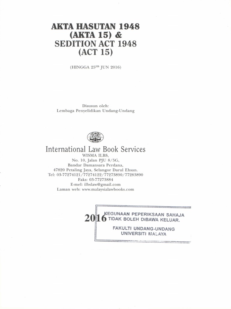 Act 15 - Sedition Act 1948 | PDF