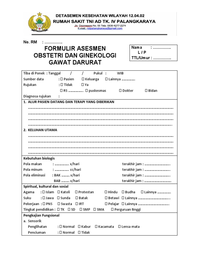 Form Asesmen Ponek 1 | PDF