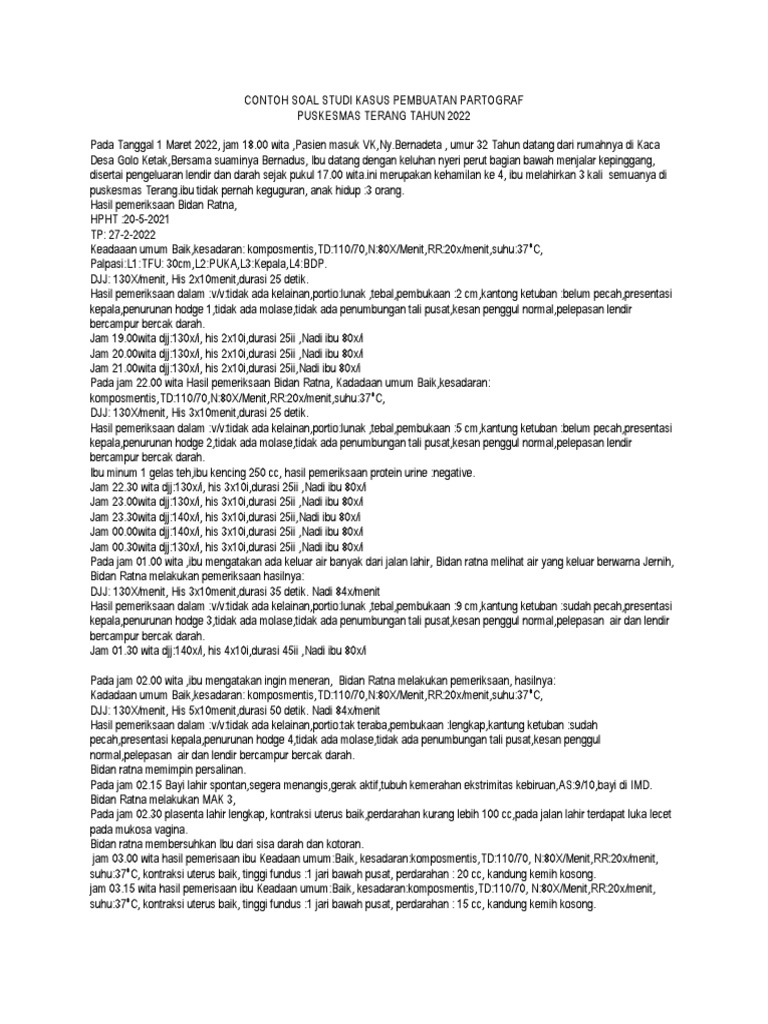 Contoh Soal Studi Kasus Pembuatan Partograf | PDF