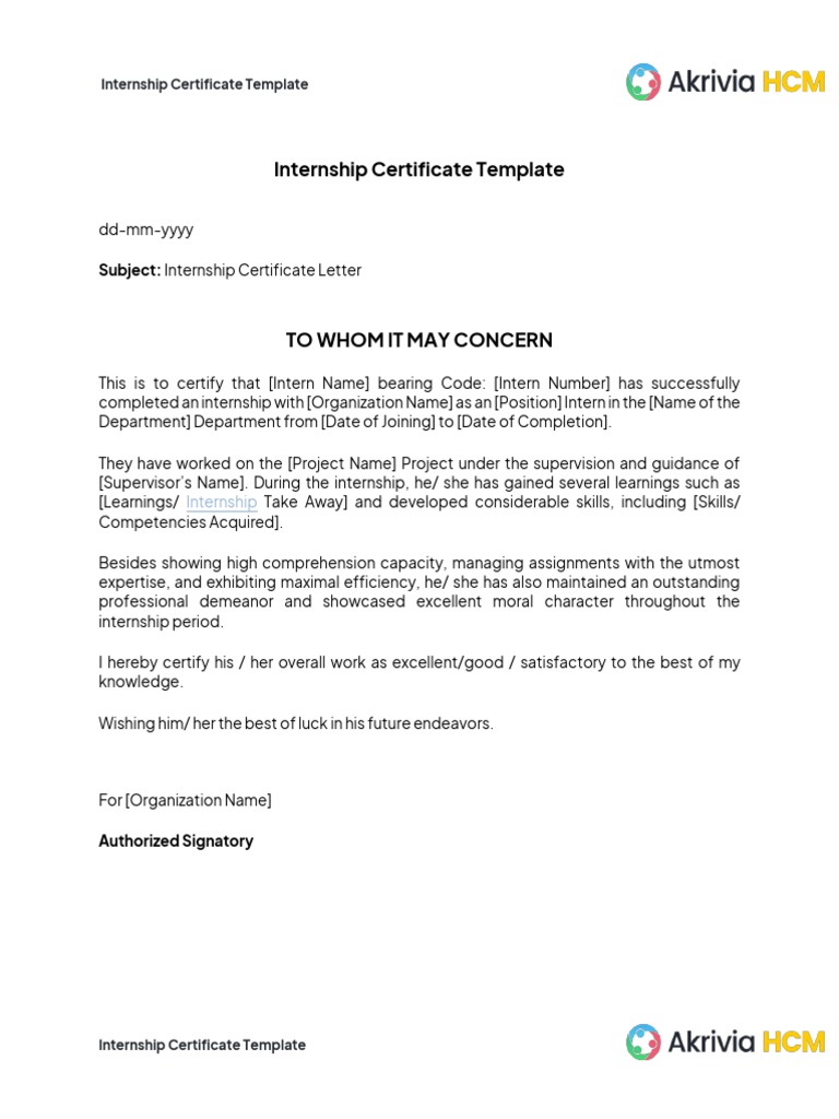 Internship Certificate Template Pdf
