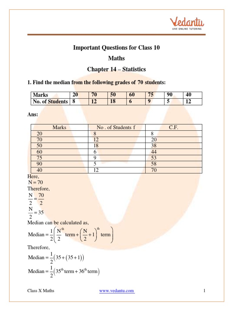 CBSE Class 10 Mathematics Chapter 14 - Statistics Important Questions ... CBSE Class 10 Mathematics Chapter 14 - Statistics Important Questions ...