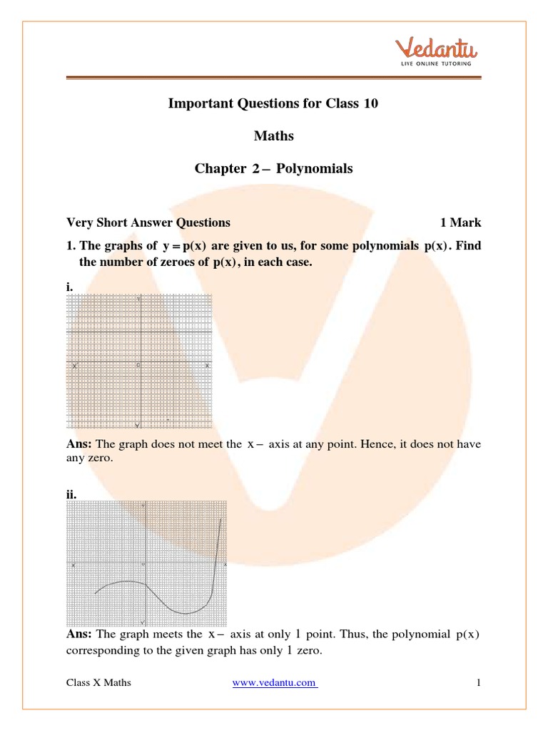 CBSE Class 10 Maths Chapter 2 Polynomials Important Questions 2022-23 ...