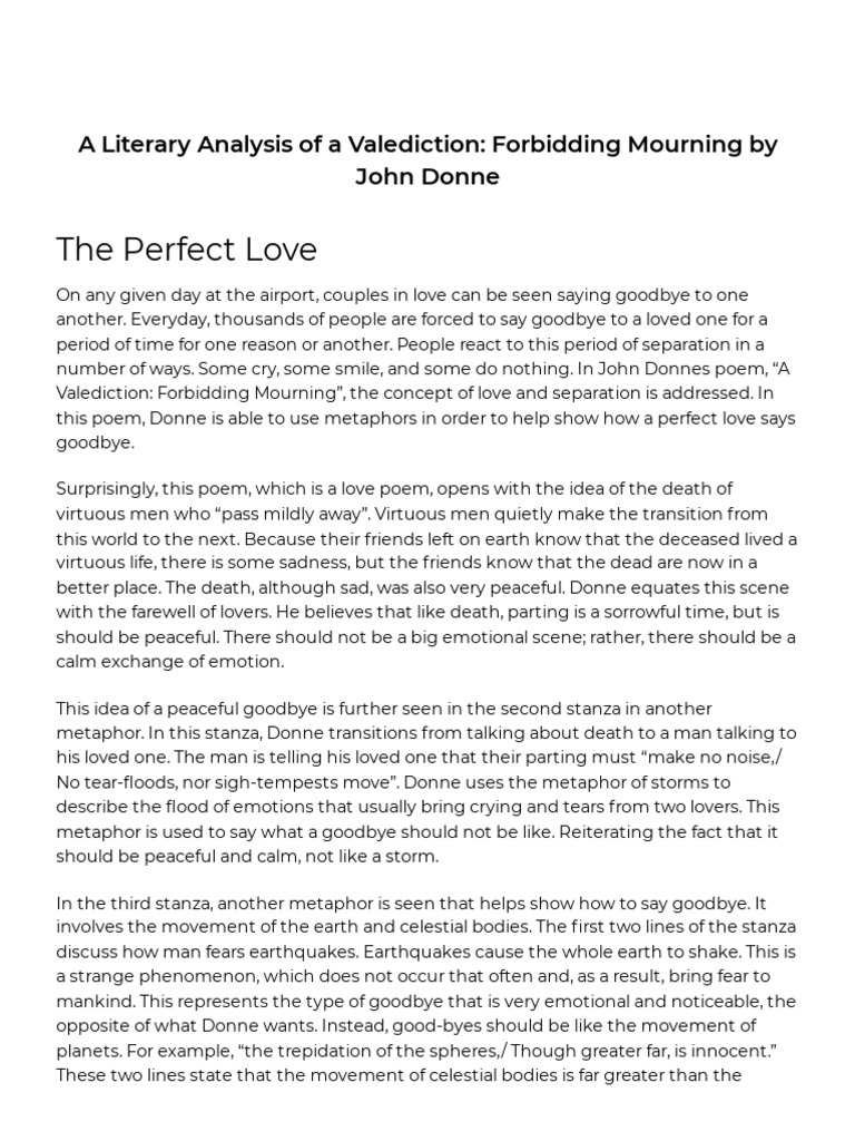A Literary Analysis of A Valediction - Forbidding Mourning by John ...