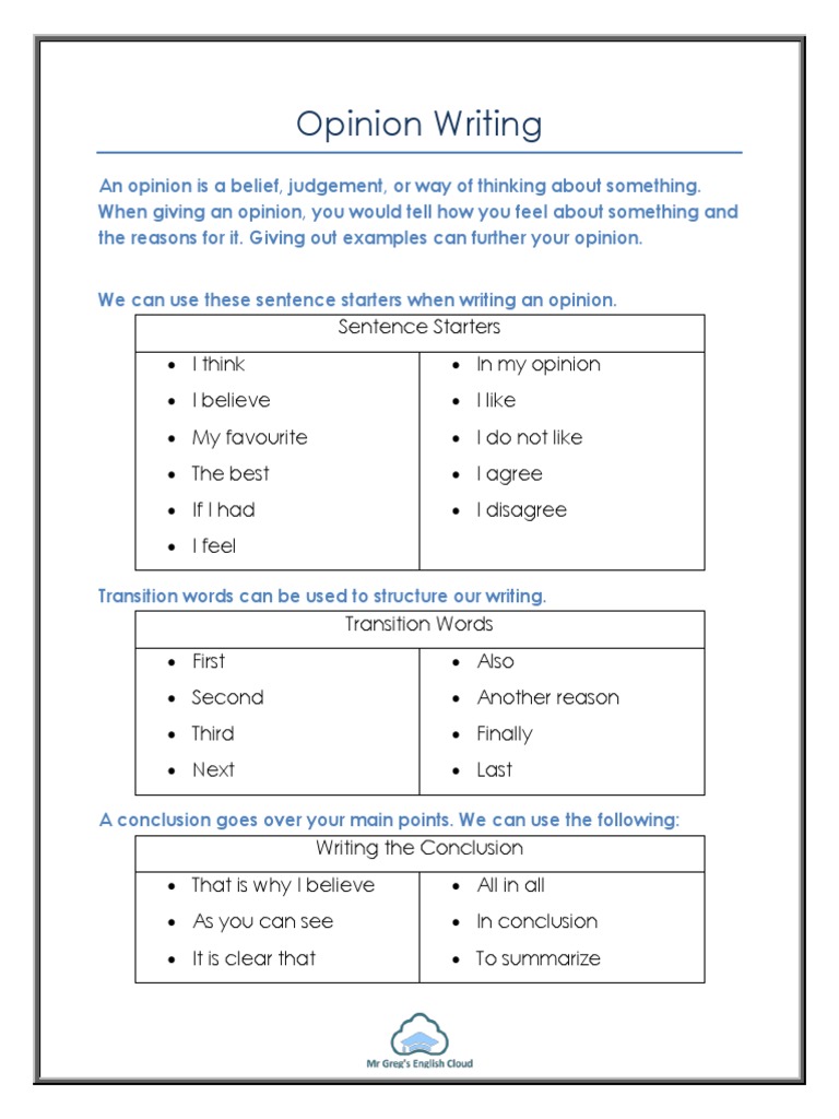 Opinion Writing | PDF | Meal