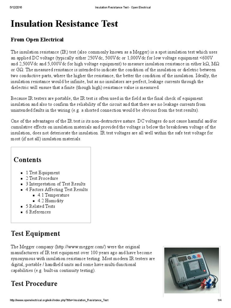 Insulation Resistance Test Open Electrical Pdf Pdf